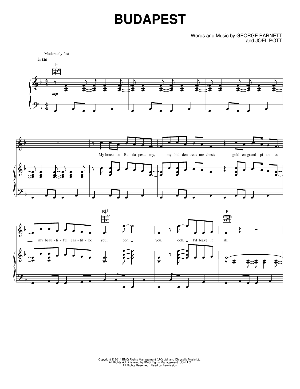 Budapest Sheet Music | George Ezra | Piano, Vocal & Guitar Chords ...