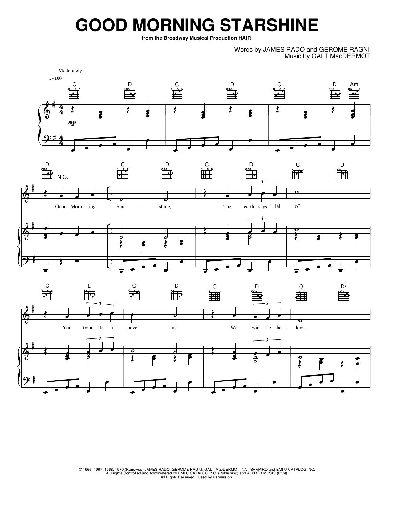 Good Morning Starshine Sheet Music | OLIVER | Piano, Vocal & Guitar ...