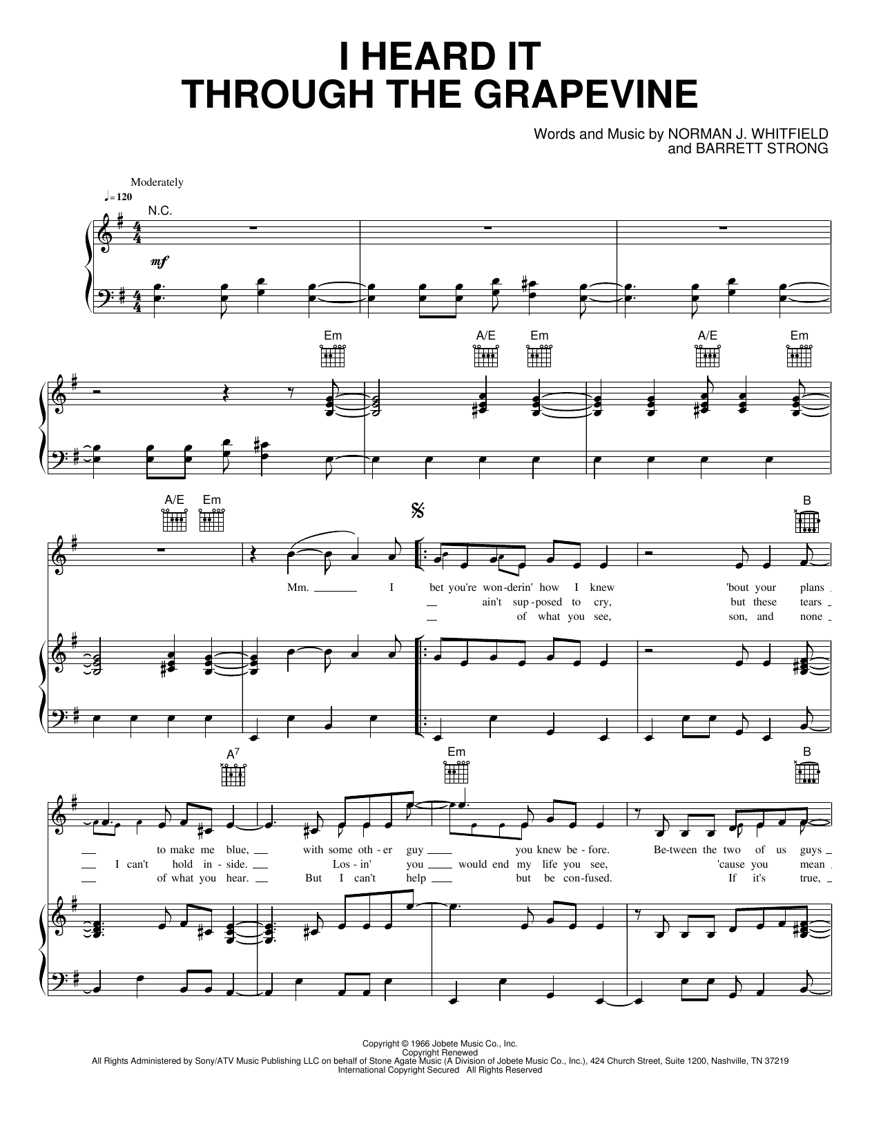 I Heard It Through The Grapevine Sheet Music | Marvin Gaye | Piano ...