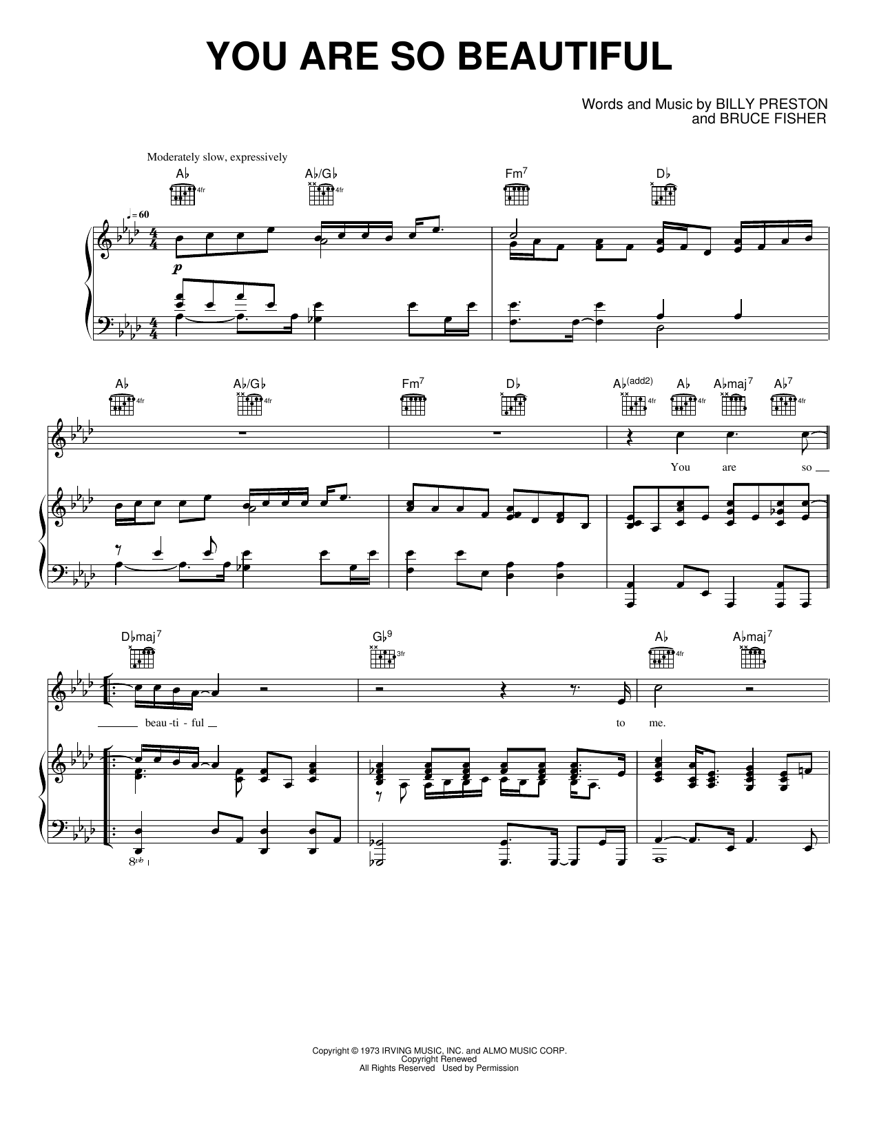 You Are So Beautiful Sheet Music | Joe Cocker | Piano, Vocal & Guitar ...