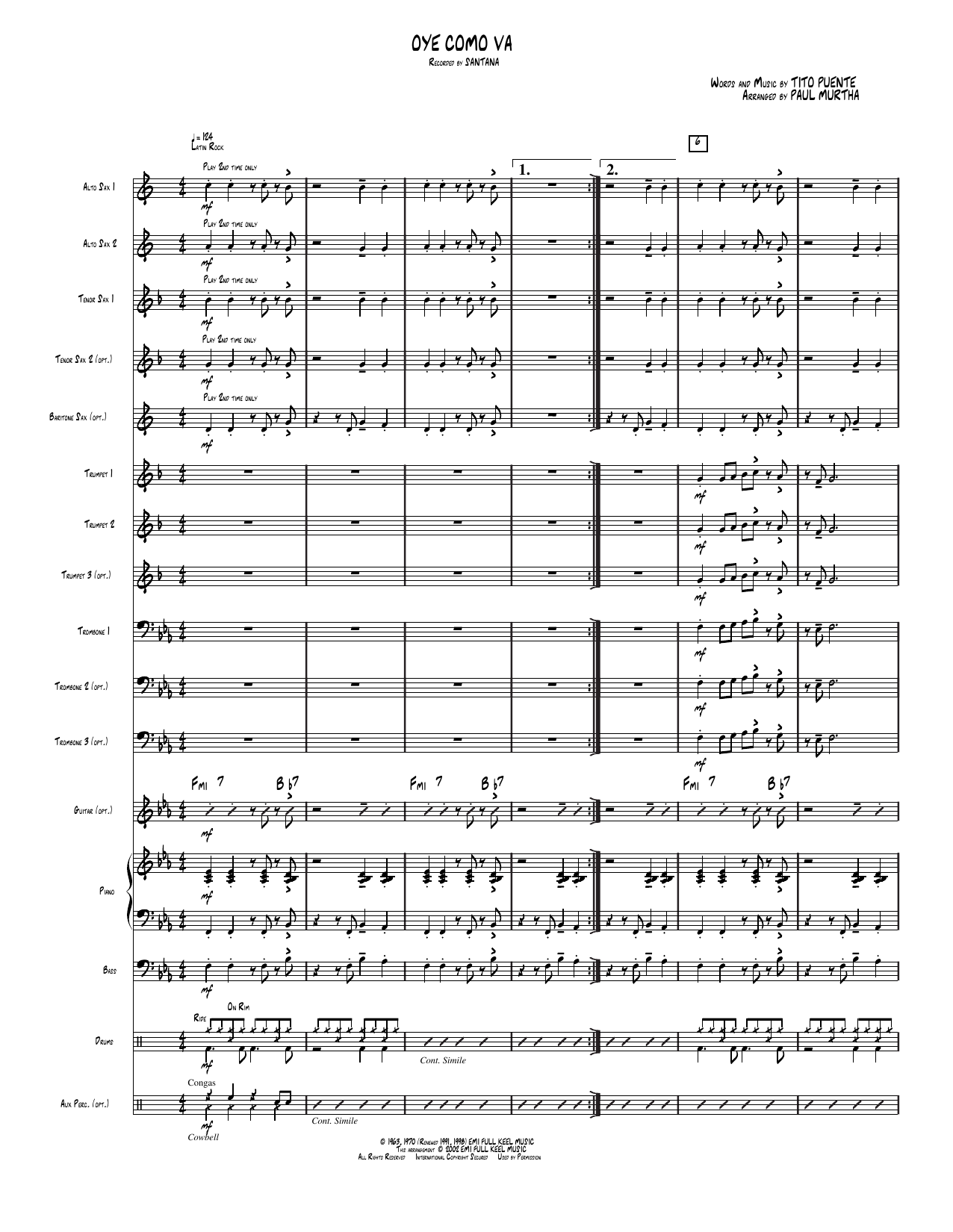 Oye Como Va - Full Score Sheet Music | Santana | Jazz Ensemble