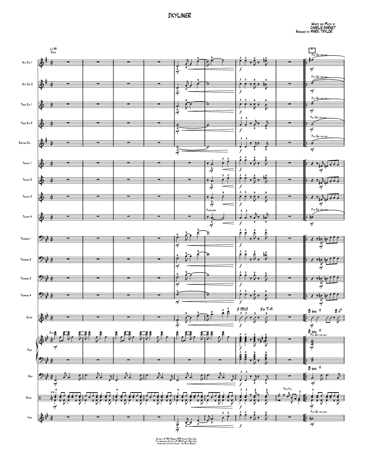 Skyliner - Full Score Sheet Music | Mark Taylor | Jazz Ensemble
