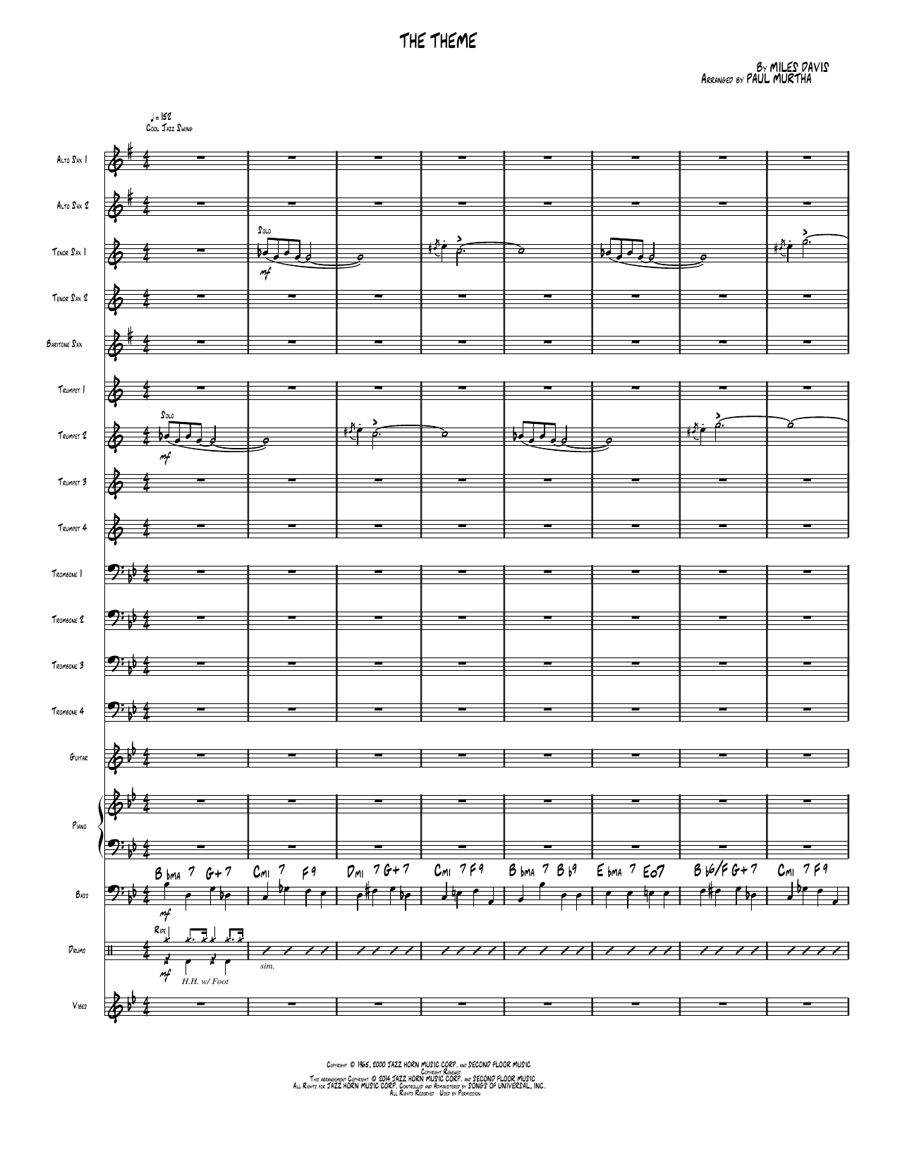 The Theme - Full Score Sheet Music | Miles Davis | Jazz Ensemble