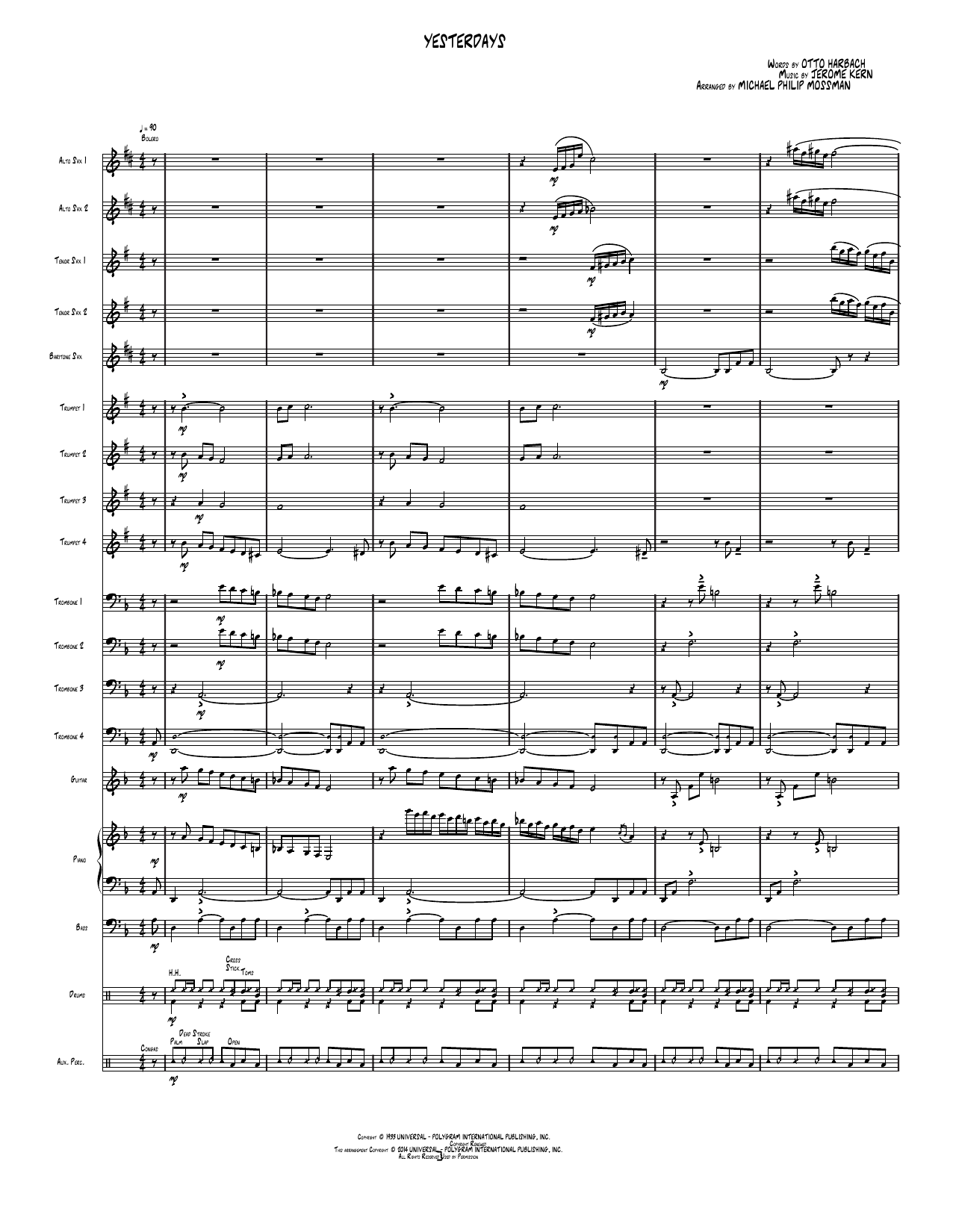 Yesterdays - Full Score Sheet Music | Michael Philip Mossman | Jazz ...