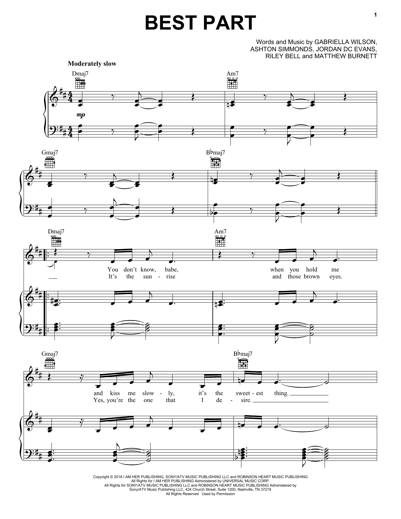 Best Part feat Daniel Caesar Sheet Music H E R Piano Vocal Best Part feat Daniel Caesar Sheet Music H E R Piano Vocal
