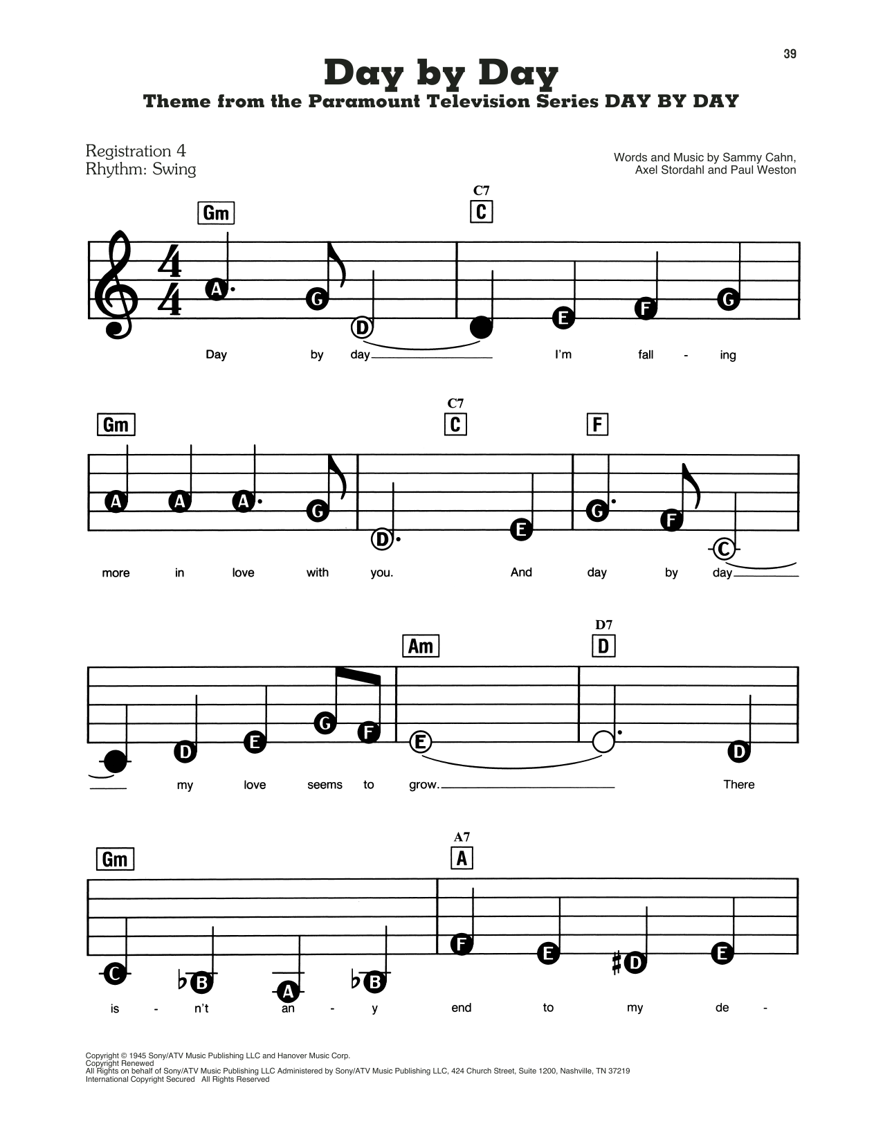 Day By Day Sheet Music Frank Sinatra E Z Play Today