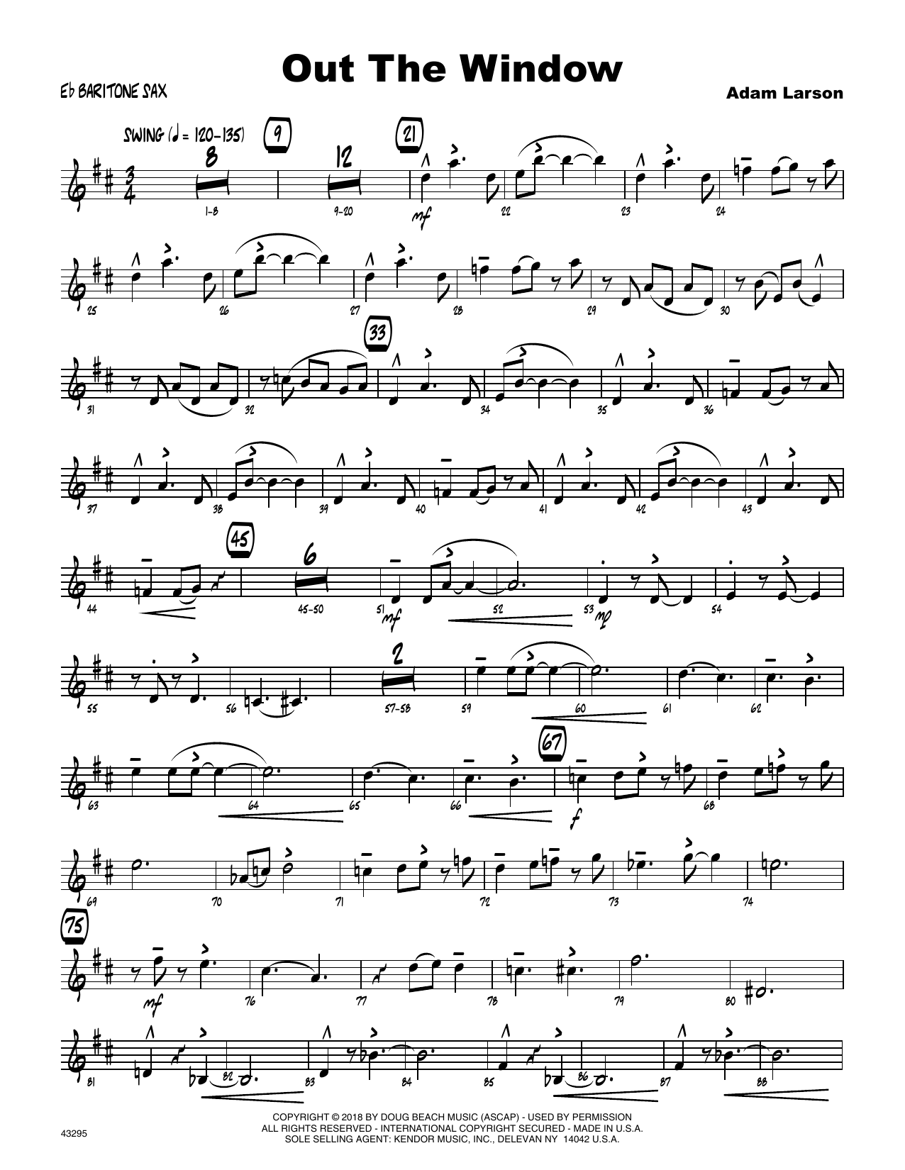 Out The Window - Eb Baritone Saxophone Sheet Music | Adam Larson | Jazz ...