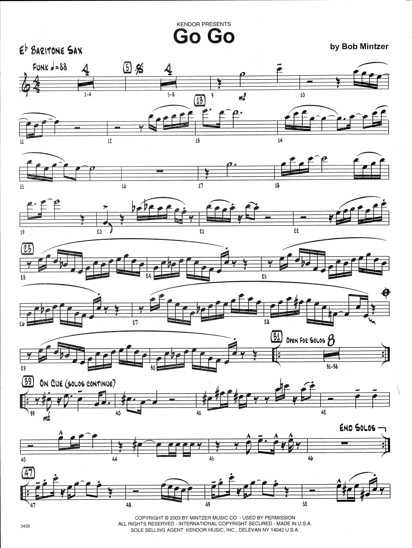 Go Go - Eb Baritone Saxophone Sheet Music | Bob Mintzer | Jazz Ensemble