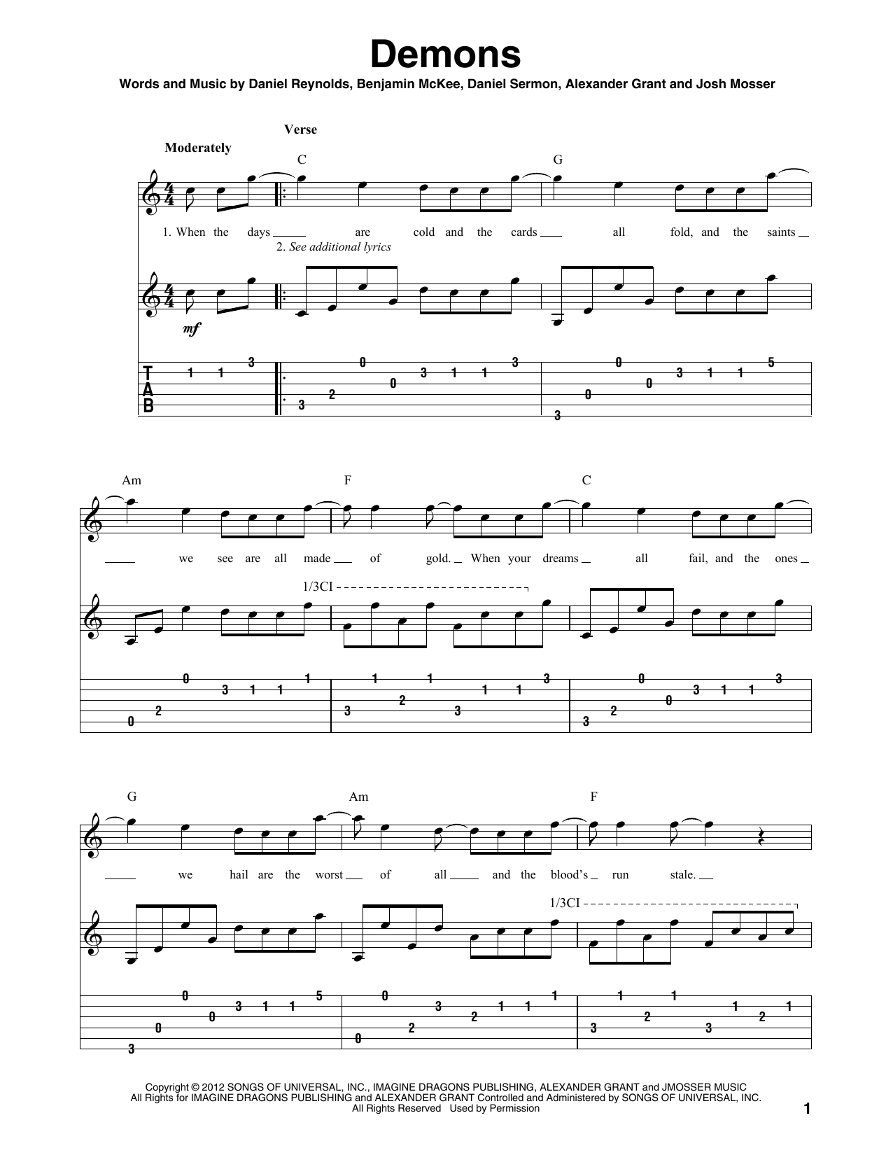 Demons Noten Imagine Dragons Gitarre Solo Demons Noten Imagine Dragons Gitarre Solo