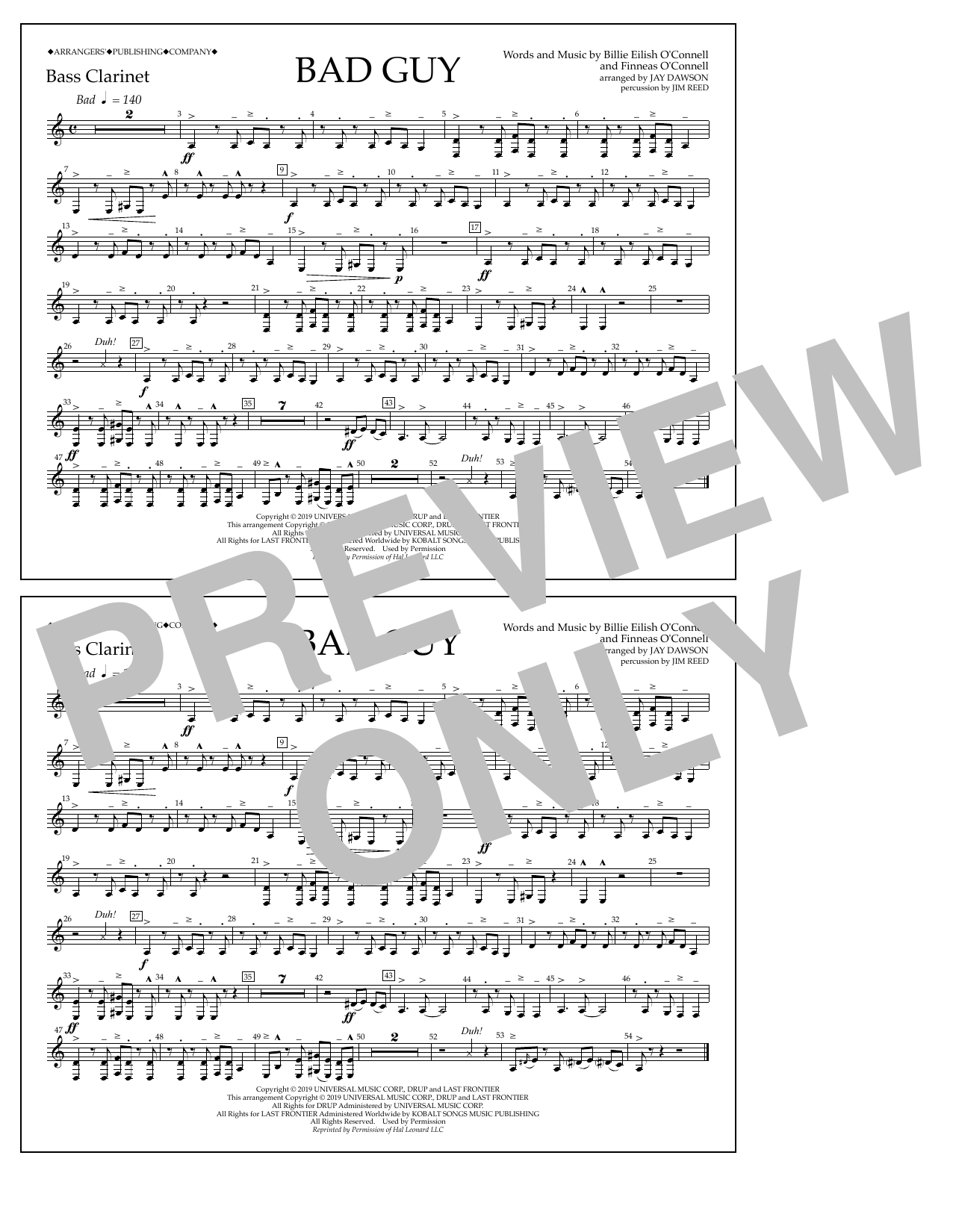 Bad Guy arr Jay Dawson Bass Clarinet Sheet Music Billie Eilish Bad Guy arr Jay Dawson Bass Clarinet Sheet Music Billie Eilish