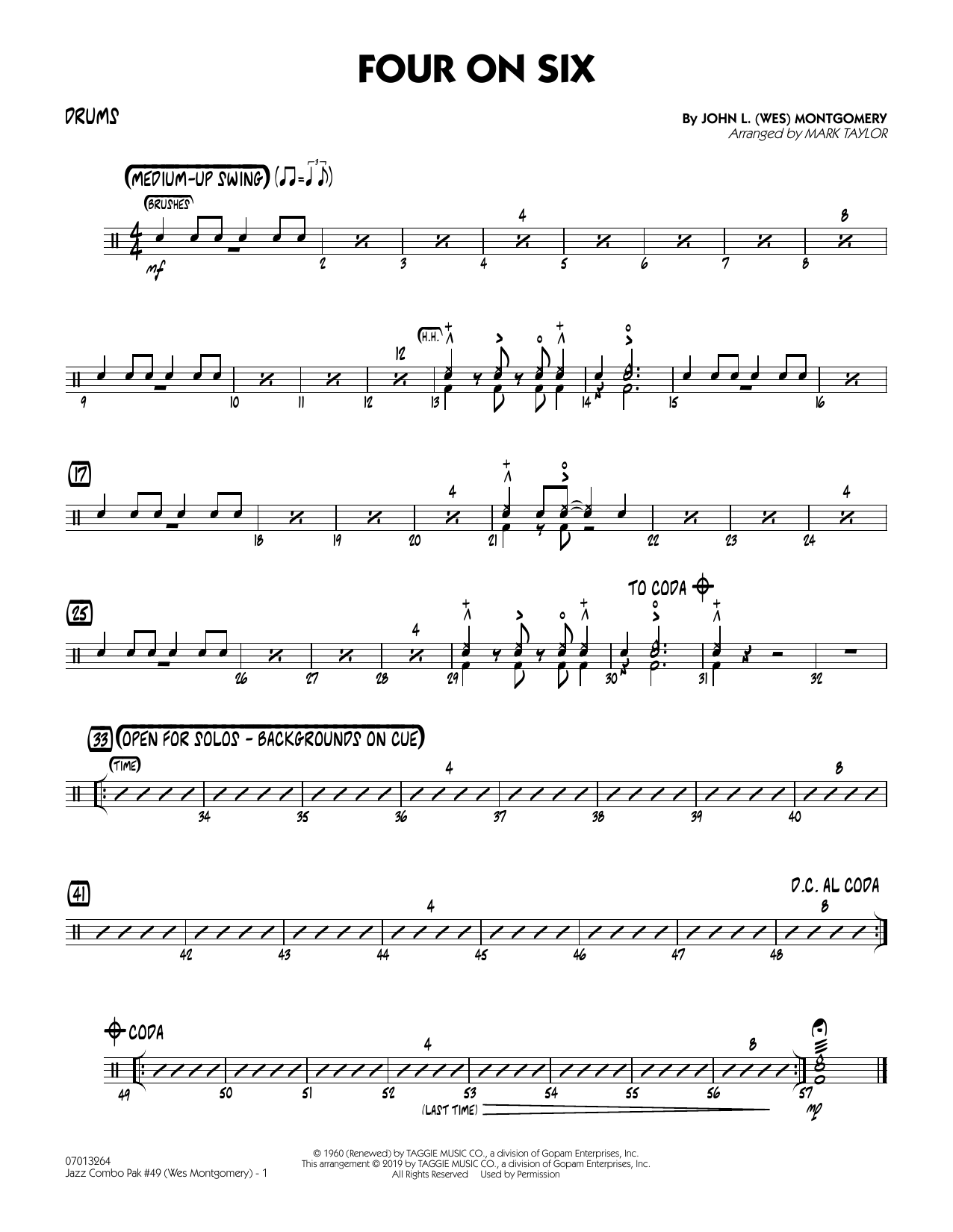 Jazz Combo Pak 49 Wes Montgomery arr Mark Taylor Drums Sheet