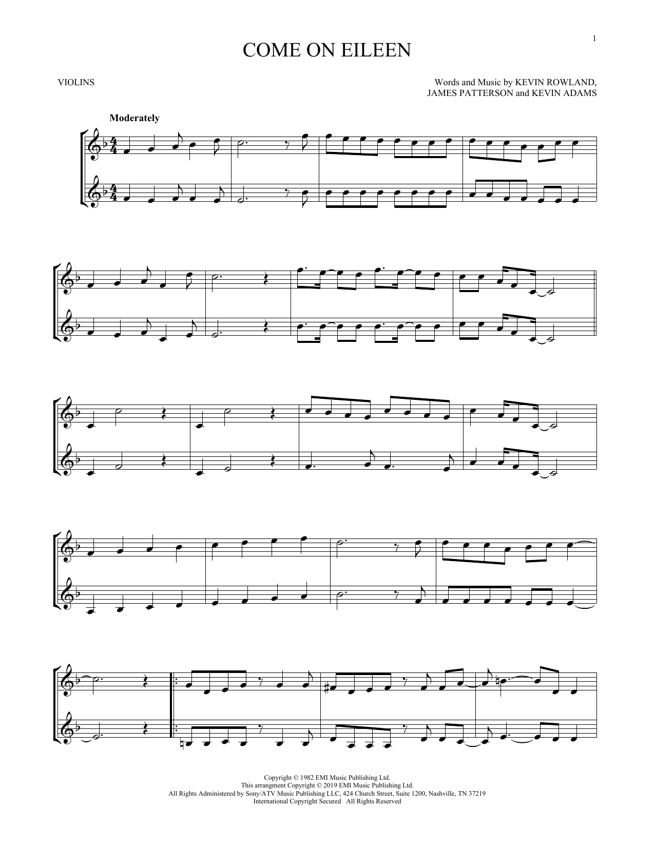 Come On Eileen By Dexys Midnight Runners Sheet Music For Violin Duet At Come On Eileen By Dexys Midnight Runners Sheet Music For Violin Duet At
