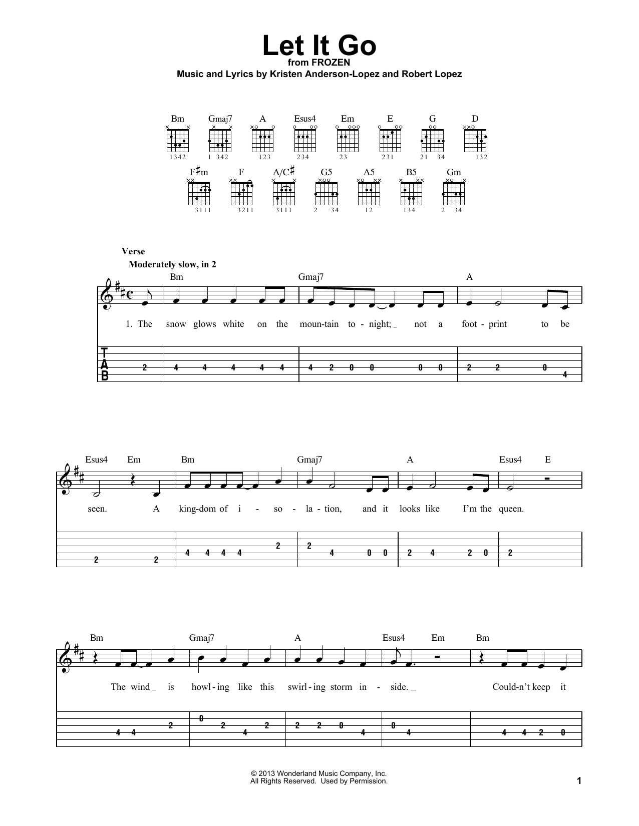 Let It Go from Frozen Sheet Music Idina Menzel Easy Guitar Tab Let It Go from Frozen Sheet Music Idina Menzel Easy Guitar Tab