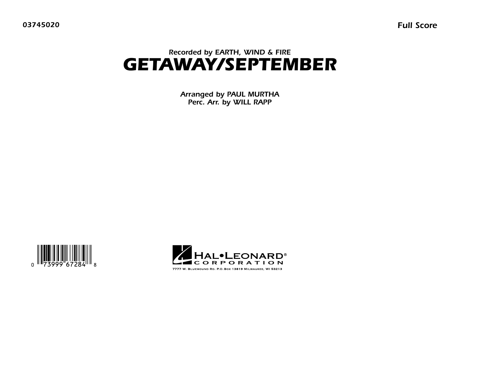 Getaway/September (arr. Paul Murtha) - Full Score by Earth, Wind & Fire Sheet Music for Marching ...