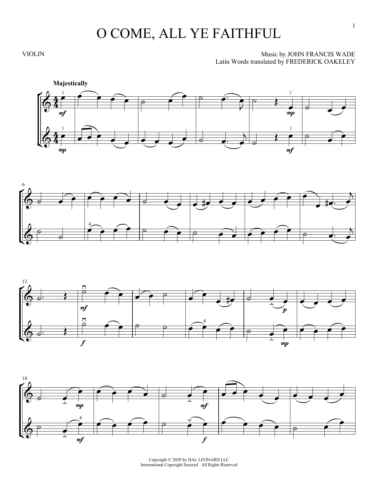 O Come All Ye Faithful Sheet Music John Francis Wade Violin Duet O Come All Ye Faithful Sheet Music John Francis Wade Violin Duet