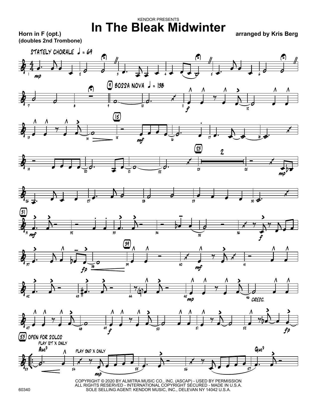 In the Bleak Midwinter (arr. Kris Berg) - Horn in F Sheet Music ...