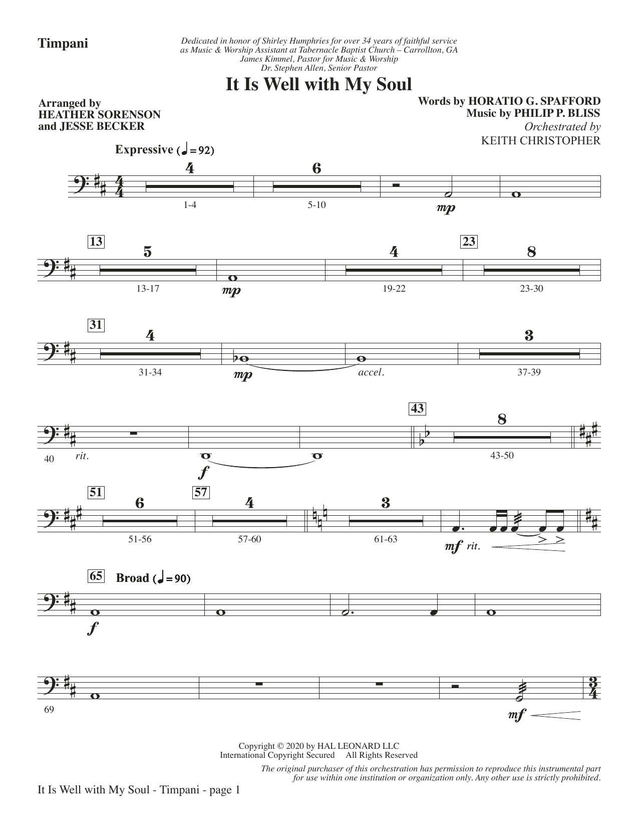 It Is Well with My Soul (arr. Heather Sorenson and Jesse Becker) - Timpani by Horatio G ...