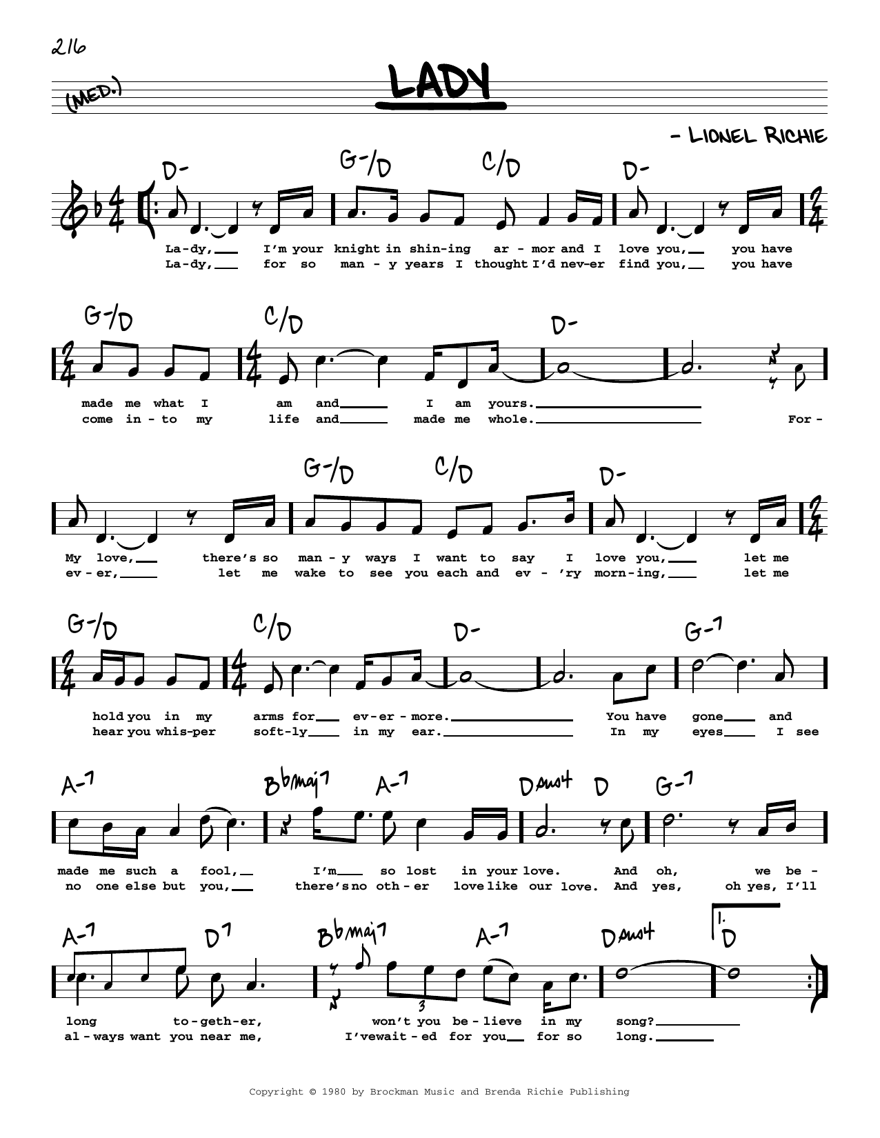 Lady High Voice Sheet Music Kenny Rogers Real Book Melody Lady High Voice Sheet Music Kenny Rogers Real Book Melody