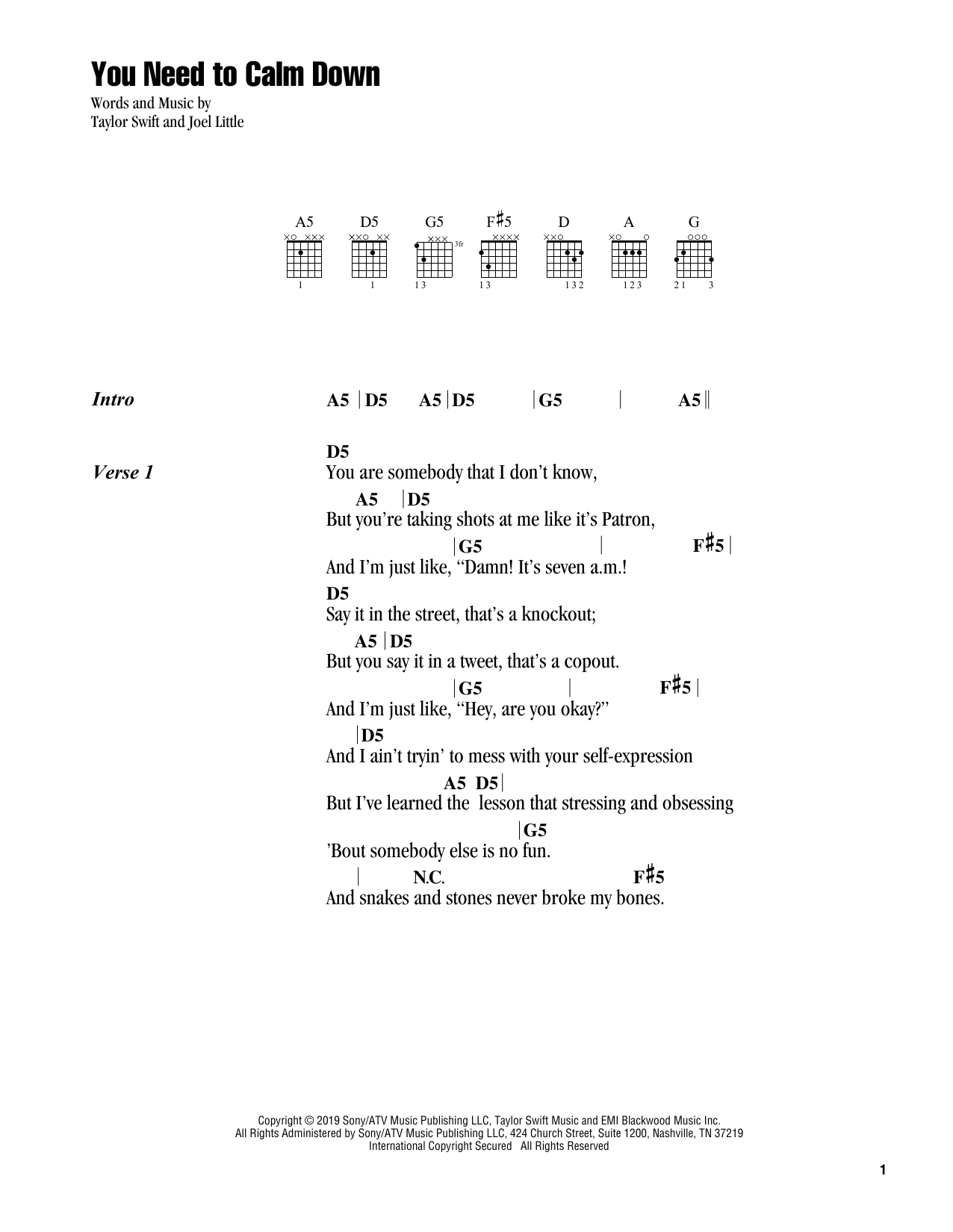 You Need To Calm Down Sheet Music Taylor Swift Guitar Chords Lyrics