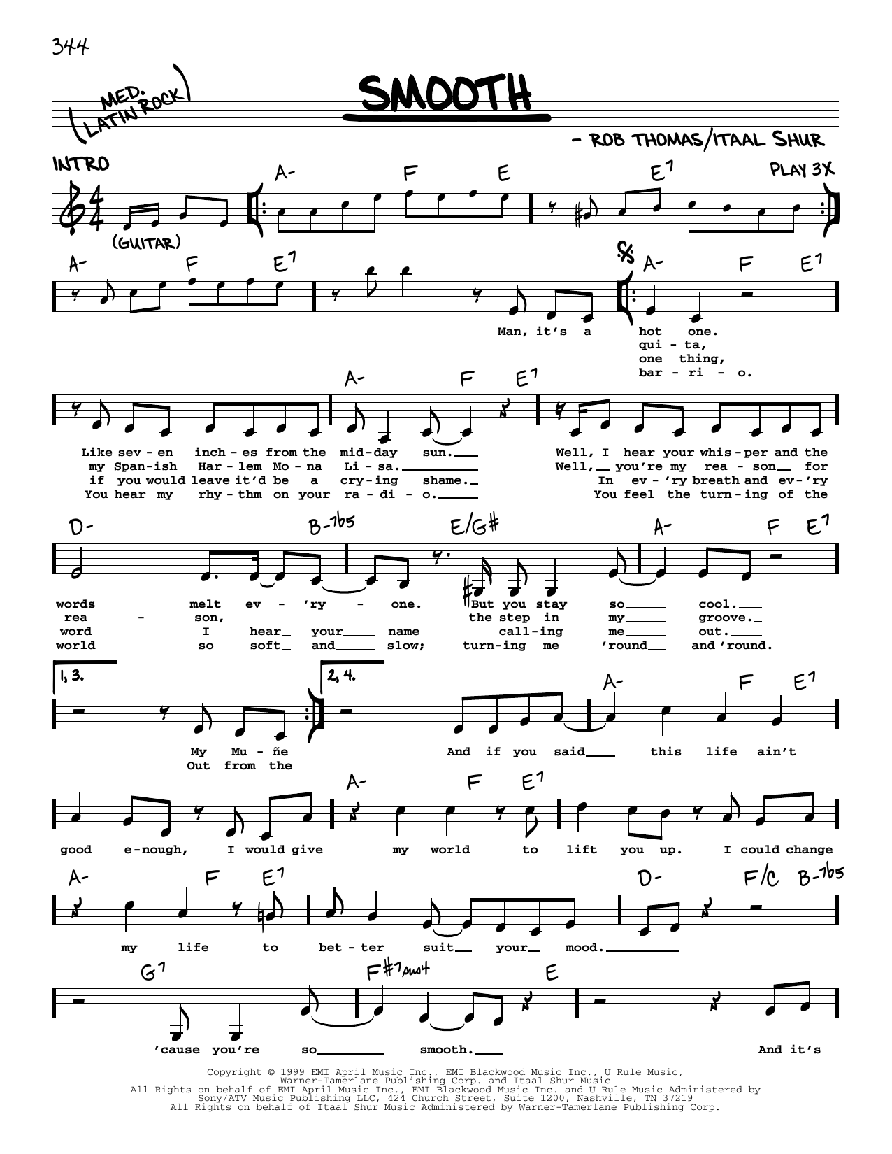 Smooth feat Rob Thomas By Santana Sheet Music For Real Book Melody