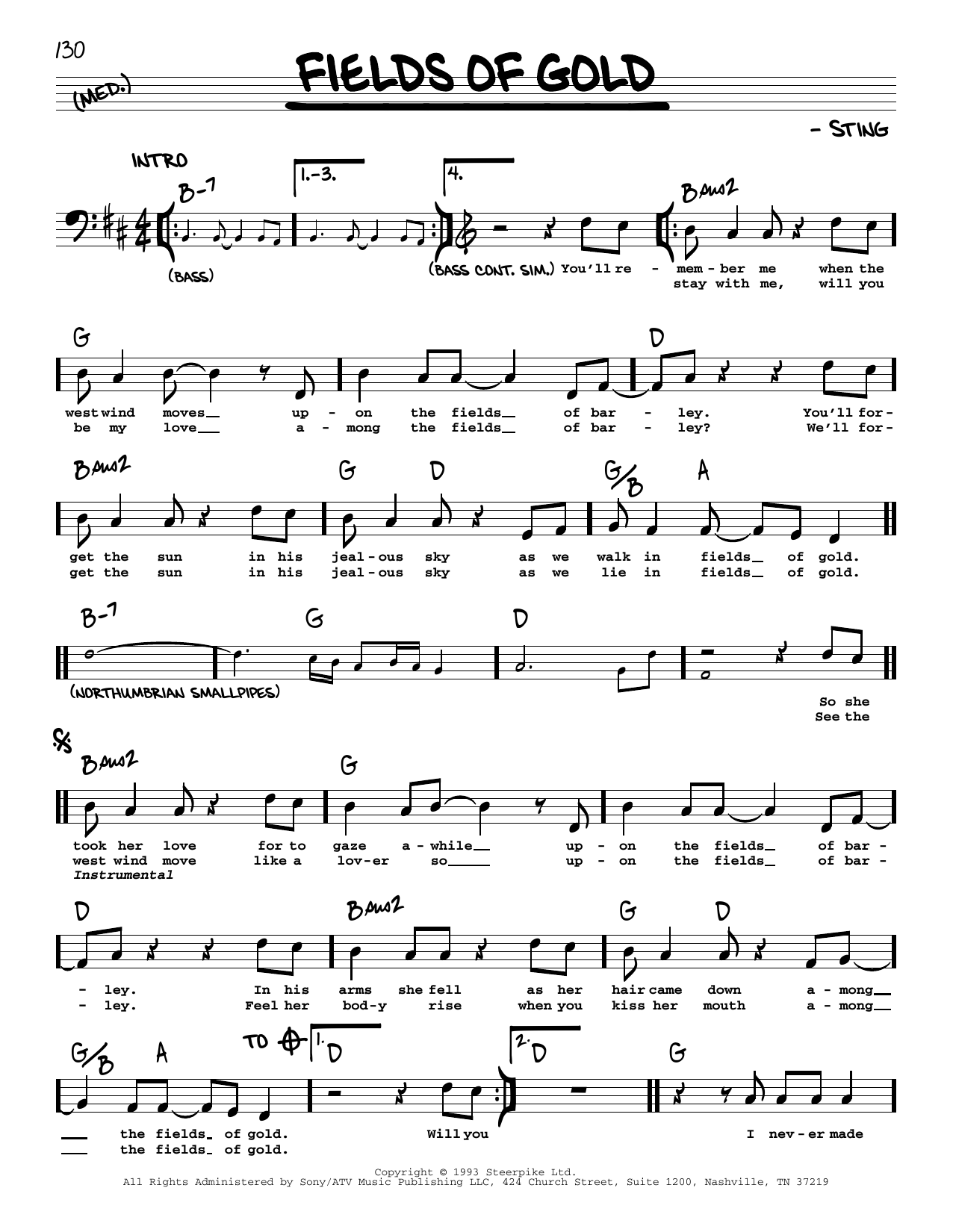 Fields Of Gold Sheet Music Sting Real Book Melody Lyrics Chords Fields Of Gold Sheet Music Sting Real Book Melody Lyrics Chords