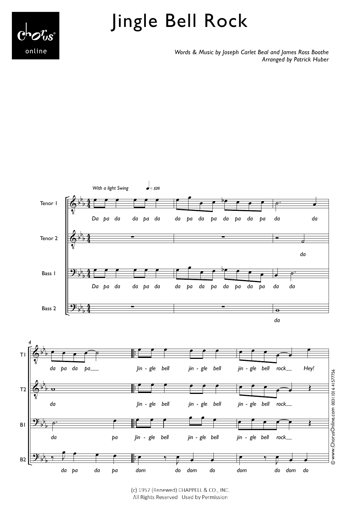 Jingle Bell Rock (arr. Patrick Huber) Sheet Music | Bobby Helms | TTBB ...