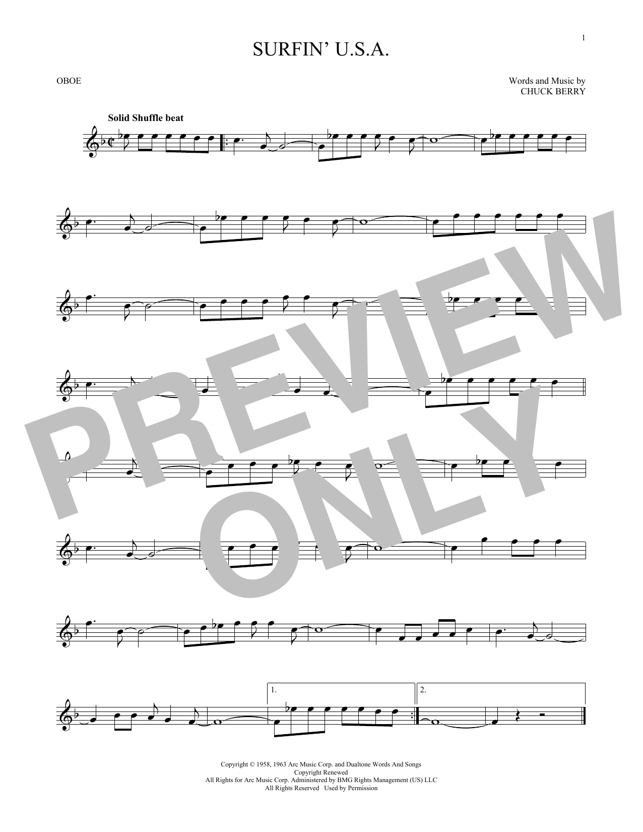 Surfin U S A Sheet Music The Beach Boys Oboe Solo Surfin U S A Sheet Music The Beach Boys Oboe Solo