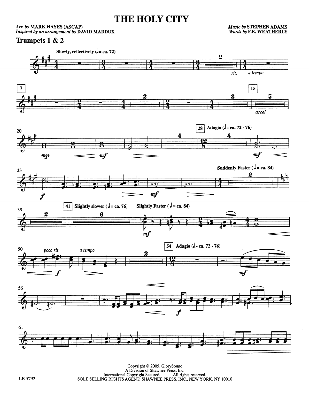 The Holy City arr Mark Hayes Trumpets 1 2 Sheet Music F E The Holy City arr Mark Hayes Trumpets 1 2 Sheet Music F E