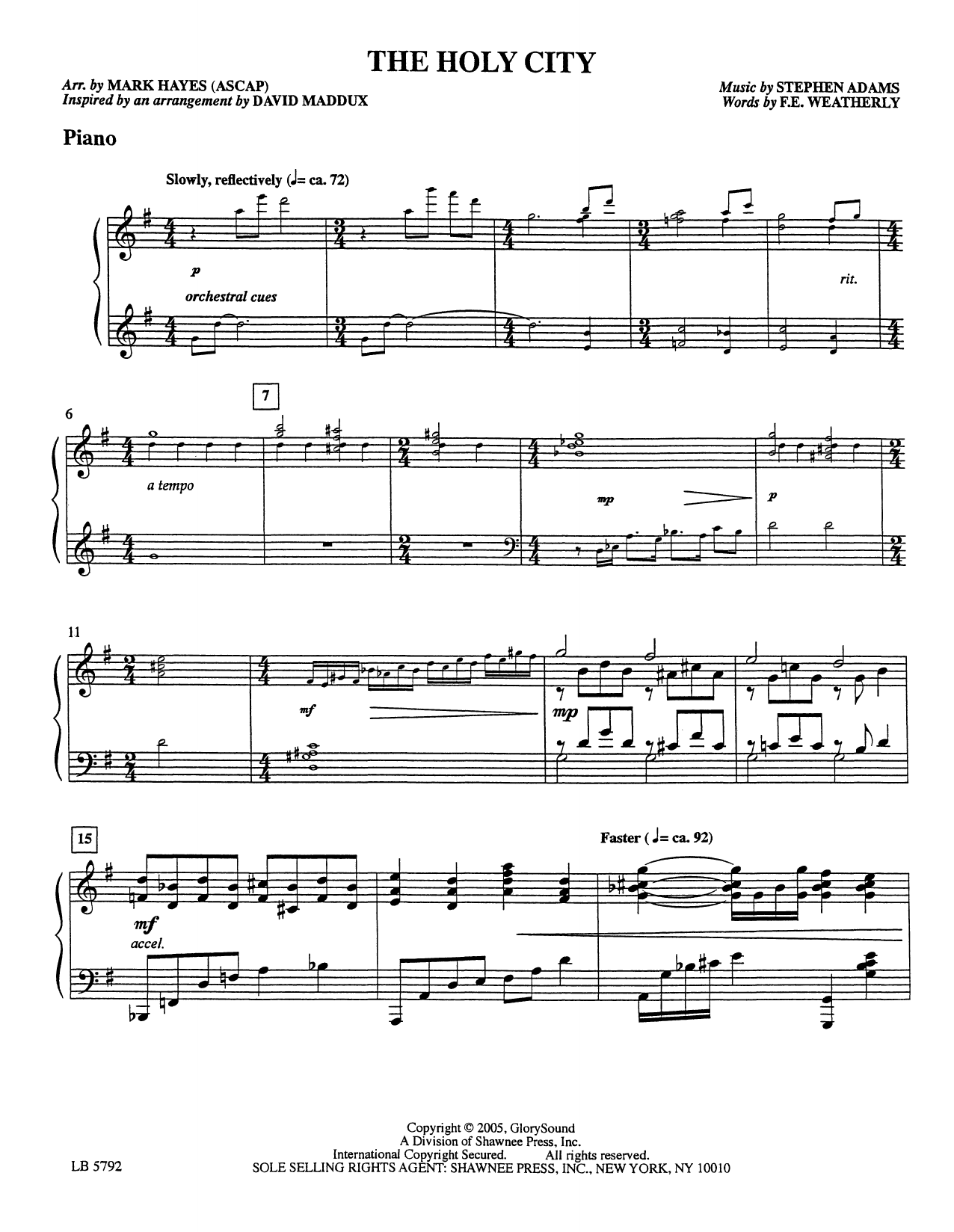 The Holy City arr Mark Hayes Piano Sheet Music F E Weatherly The Holy City arr Mark Hayes Piano Sheet Music F E Weatherly