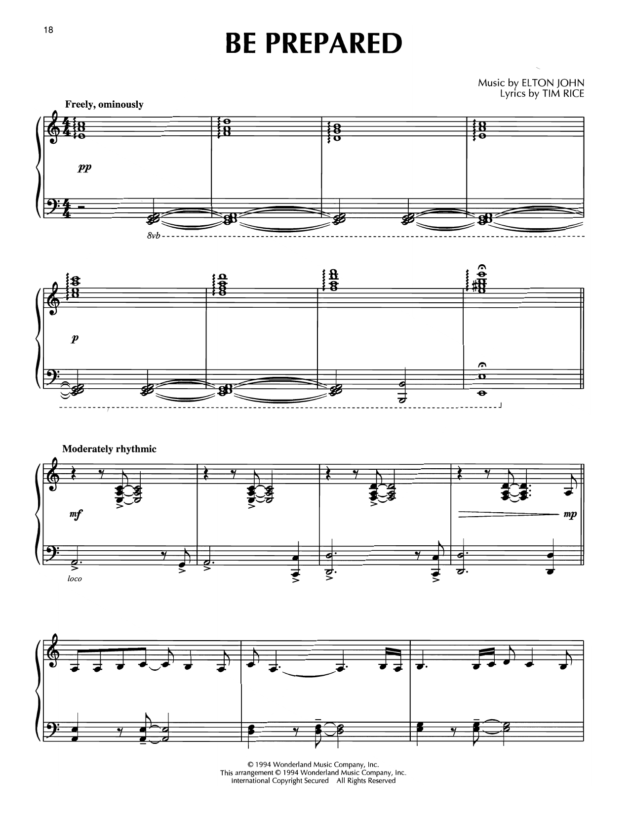Be Prepared (from The Lion King) by Elton John Sheet Music for Piano ...