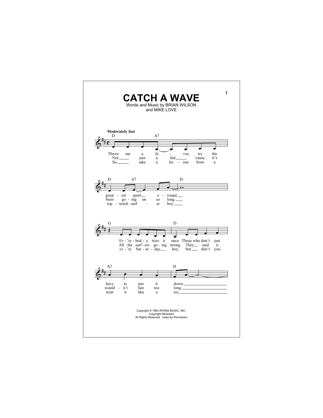 Catch A Wave Sheet Music The Beach Boys Lead Sheet Fake Book Catch A Wave Sheet Music The Beach Boys Lead Sheet Fake Book
