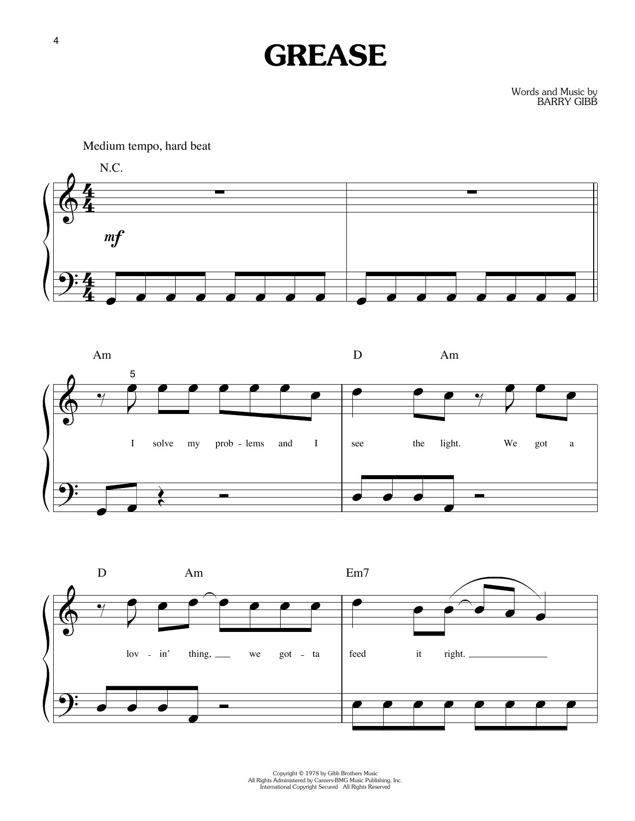 Grease by Frankie Valli Sheet Music for Big Note Piano at Sheet Music ...