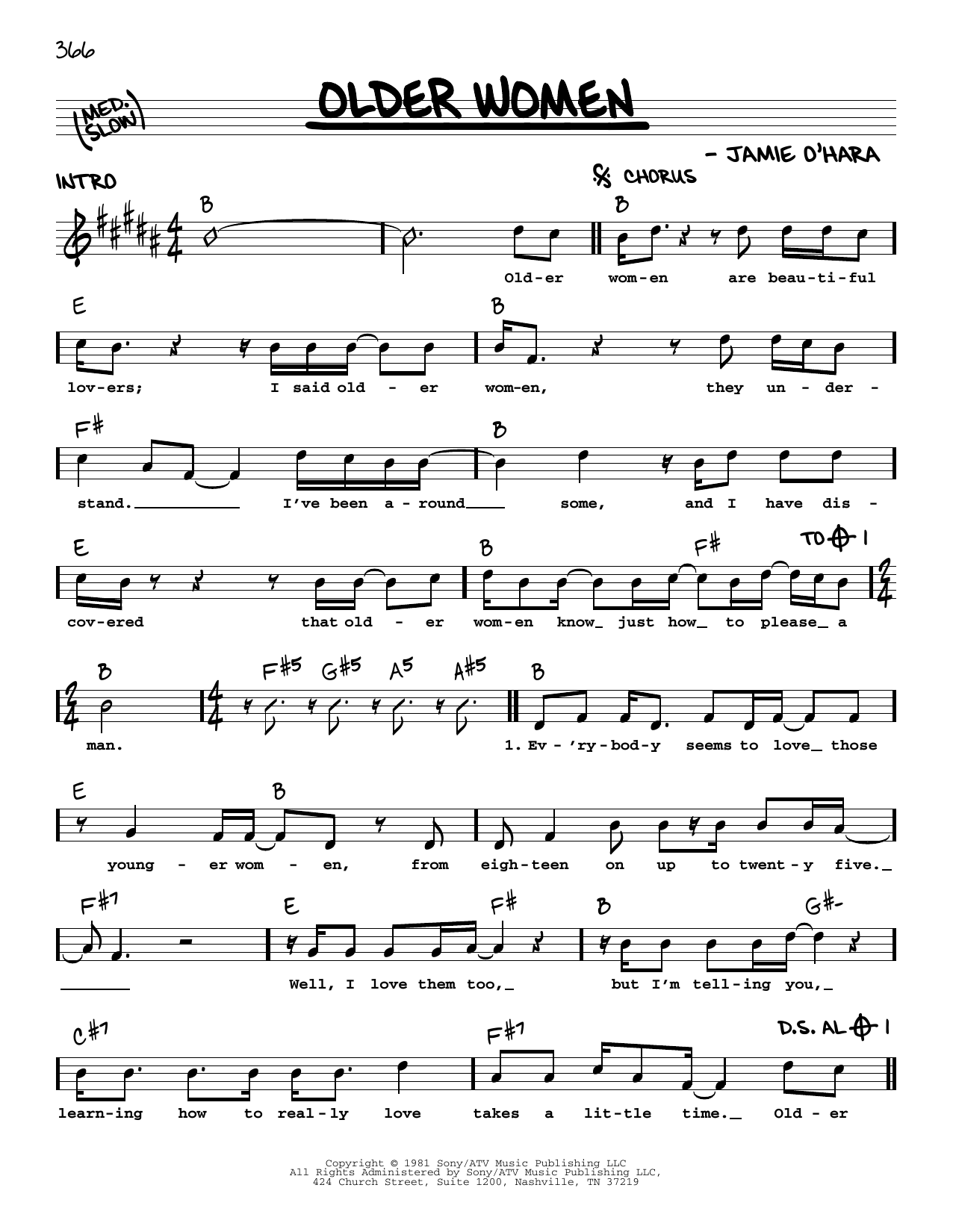 Older Women Sheet Music Ronnie McDowell Real Book Melody Lyrics Older Women Sheet Music Ronnie McDowell Real Book Melody Lyrics