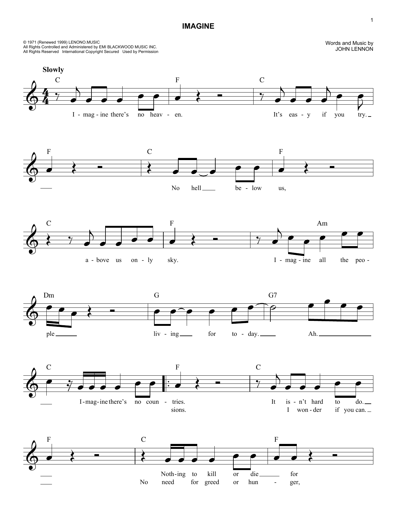 Imagine Sheet Music John Lennon Easy Lead Sheet Fake Book Imagine Sheet Music John Lennon Easy Lead Sheet Fake Book