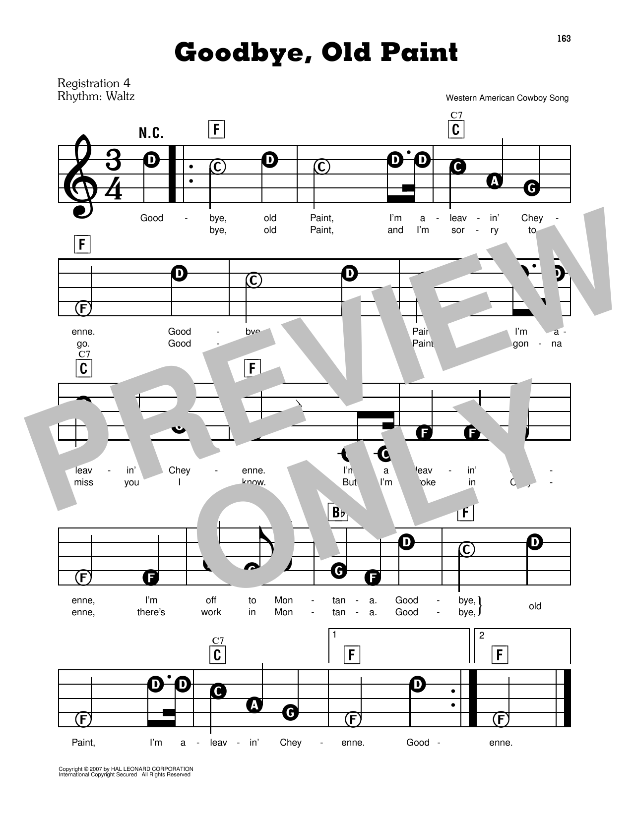 Goodbye, Old Paint by Western American Cowboy Song Sheet Music for E-Z ...