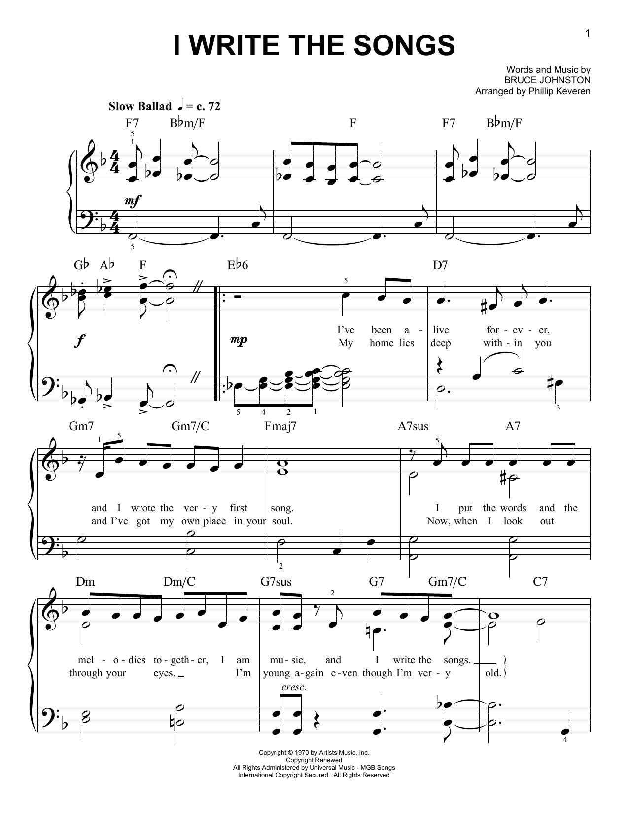 I Write The Songs arr Phillip Keveren Sheet Music Barry Manilow