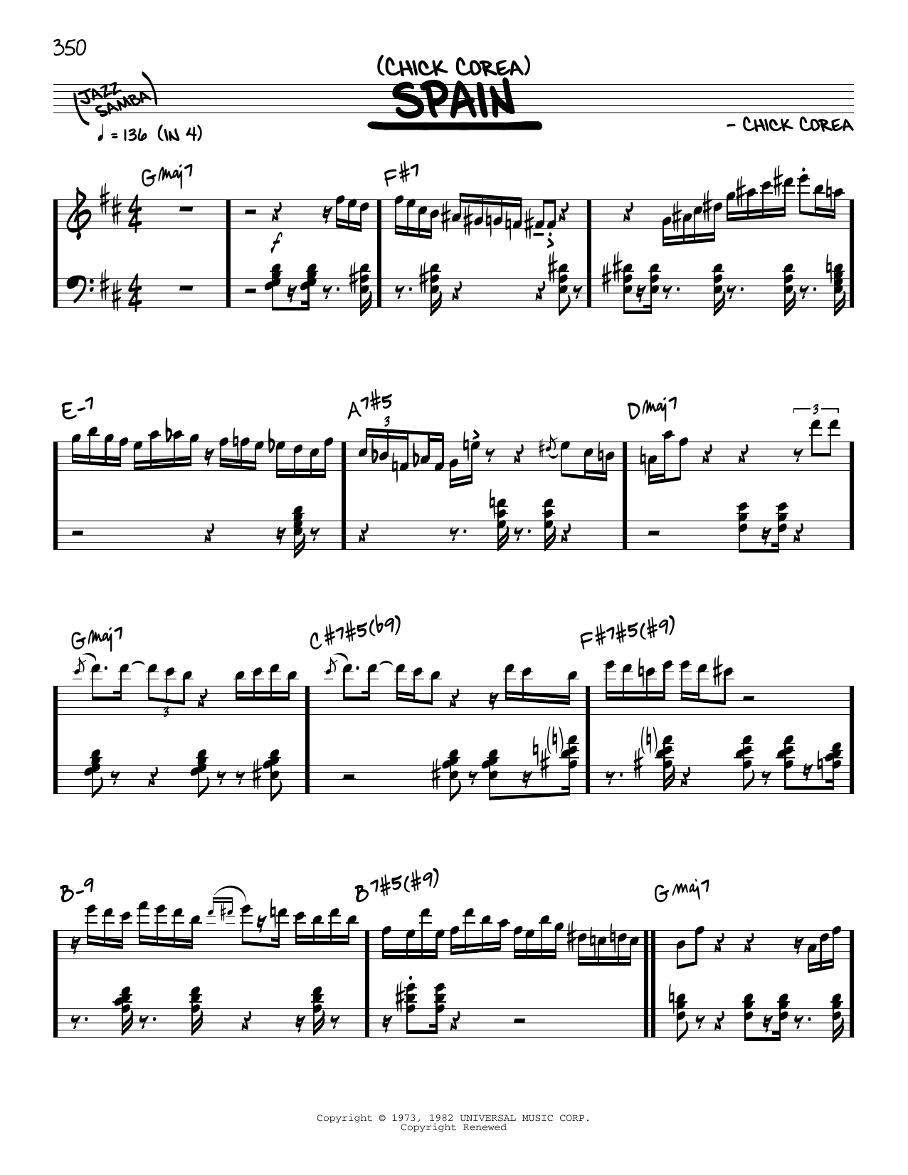 Spain solo Only By Chick Corea Sheet Music For Real Book Melody