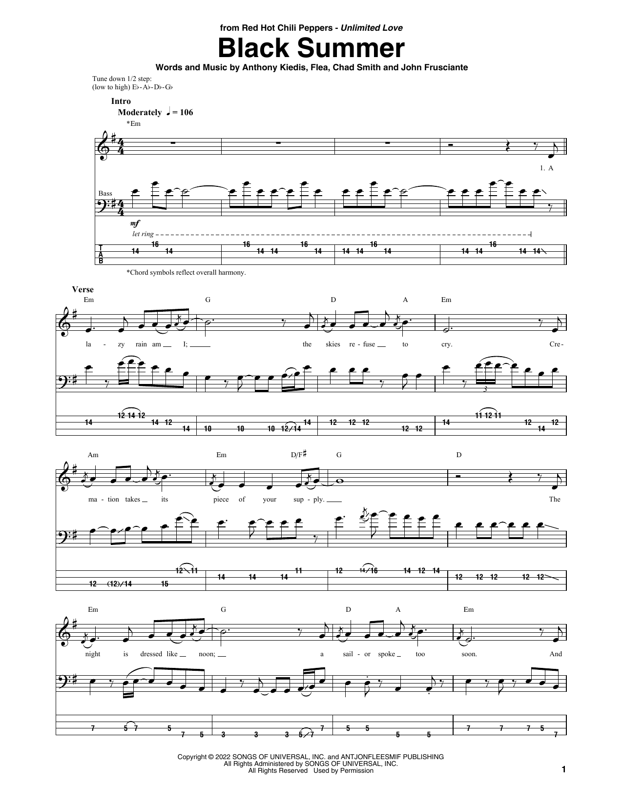 Black Summer Par Red Hot Chili Peppers Partitions Pour Tablature Basse