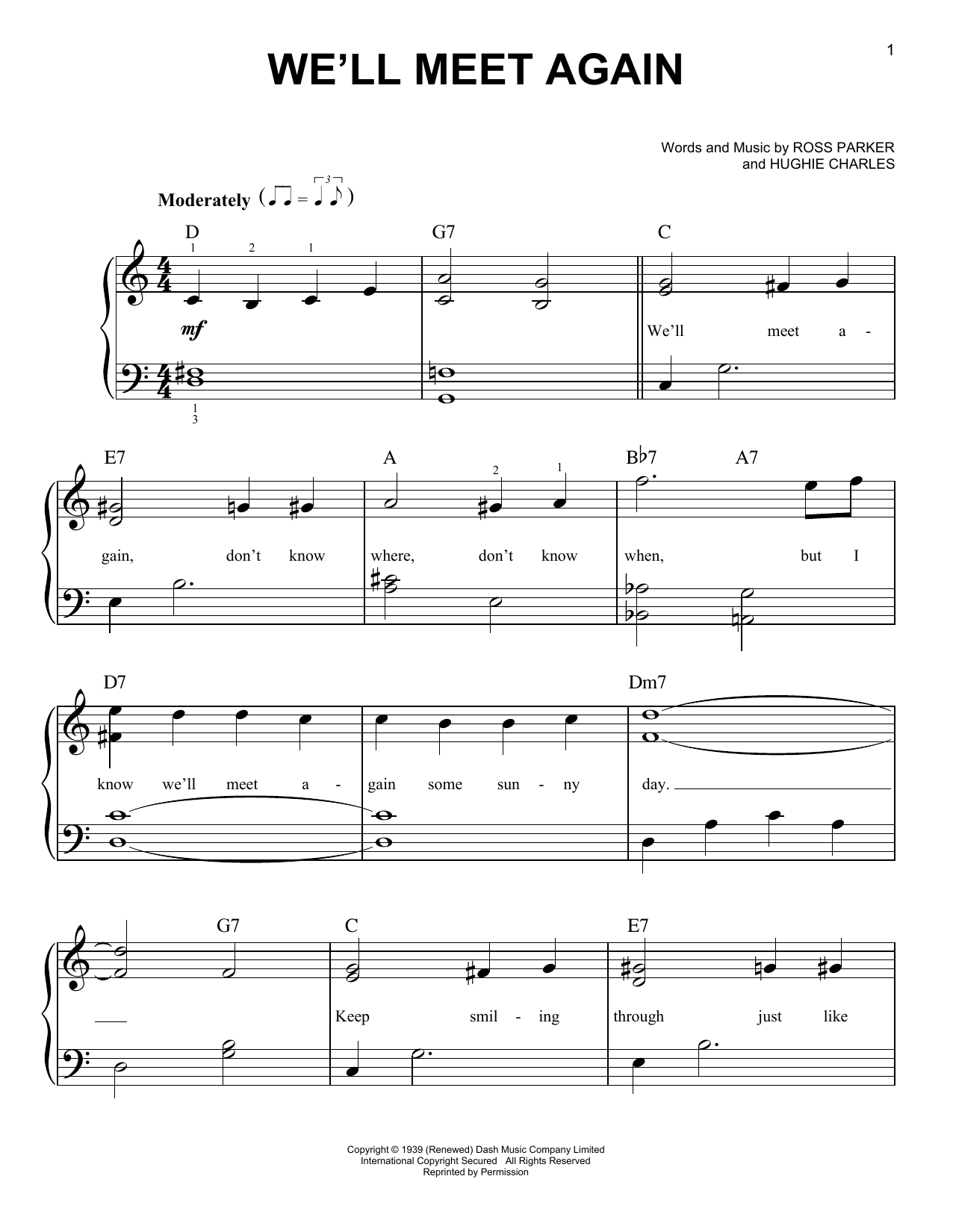 We ll Meet Again By Ross Parker And Hughie Charles Sheet Music For Easy