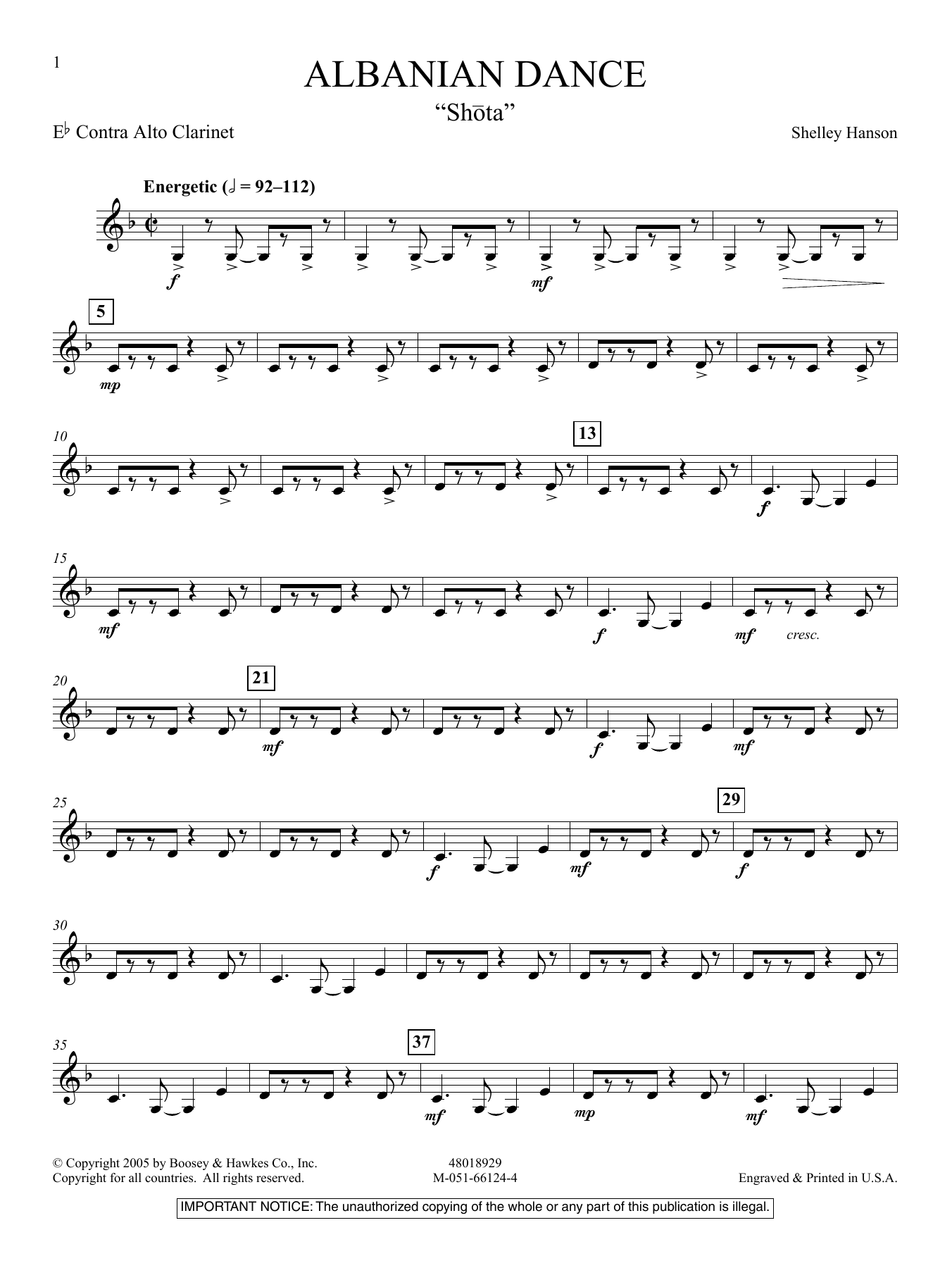 Albanian Dance - Eb Contra Alto Clarinet by Shelley Hanson Sheet Music ...