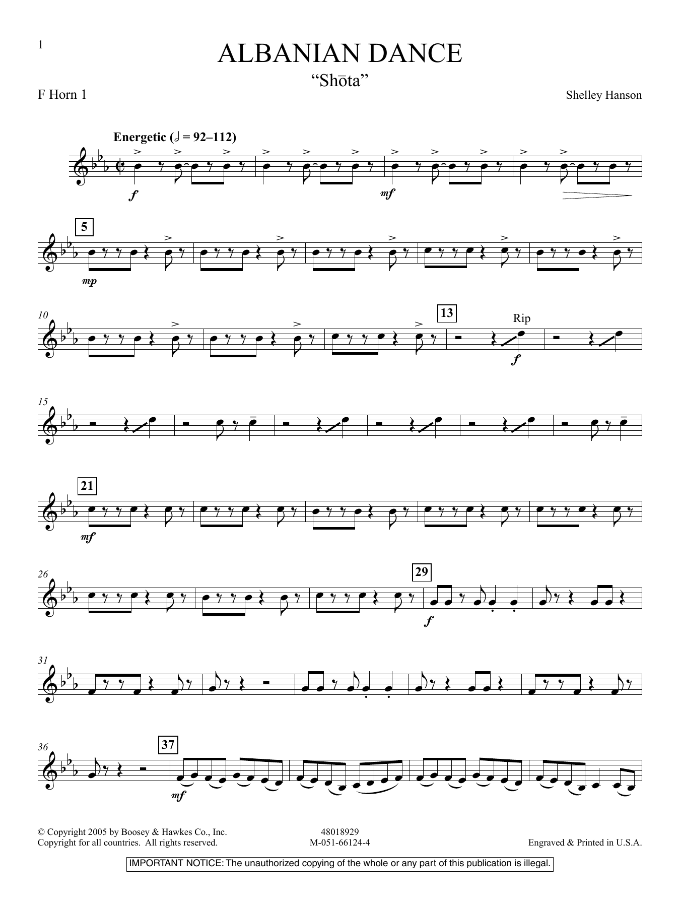 Albanian Dance - F Horn 1 by Shelley Hanson Sheet Music for Concert ...