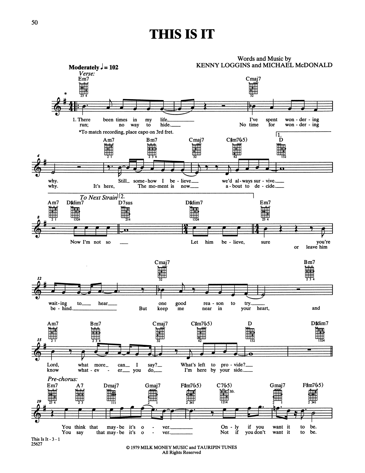 This Is It Sheet Music Kenny Loggins Easy Guitar
