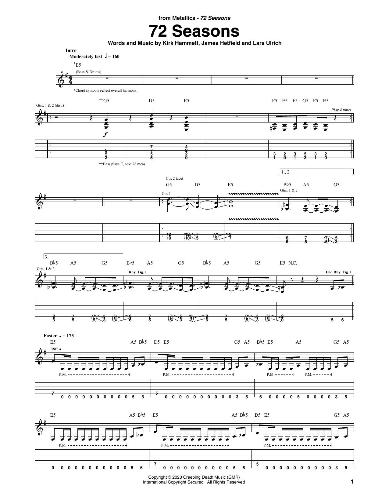 72 Seasons By Metallica Sheet Music For Guitar Tab At Sheet Music Direct