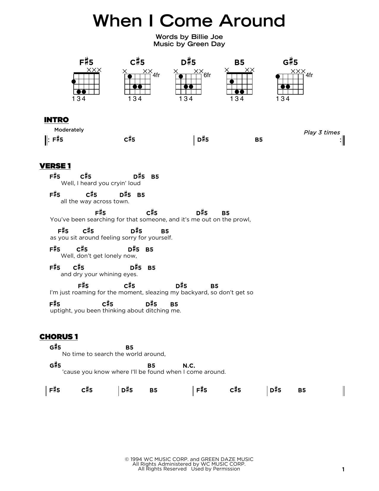 When I Come Around By Green Day Sheet Music For Really Easy Guitar At When I Come Around By Green Day Sheet Music For Really Easy Guitar At