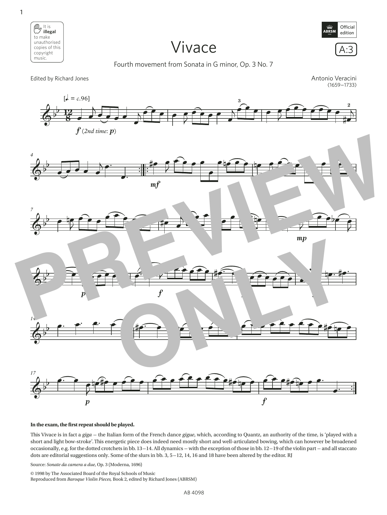 Vivace Grade 4 A3 From The ABRSM Violin Syllabus From 2024 Sheet