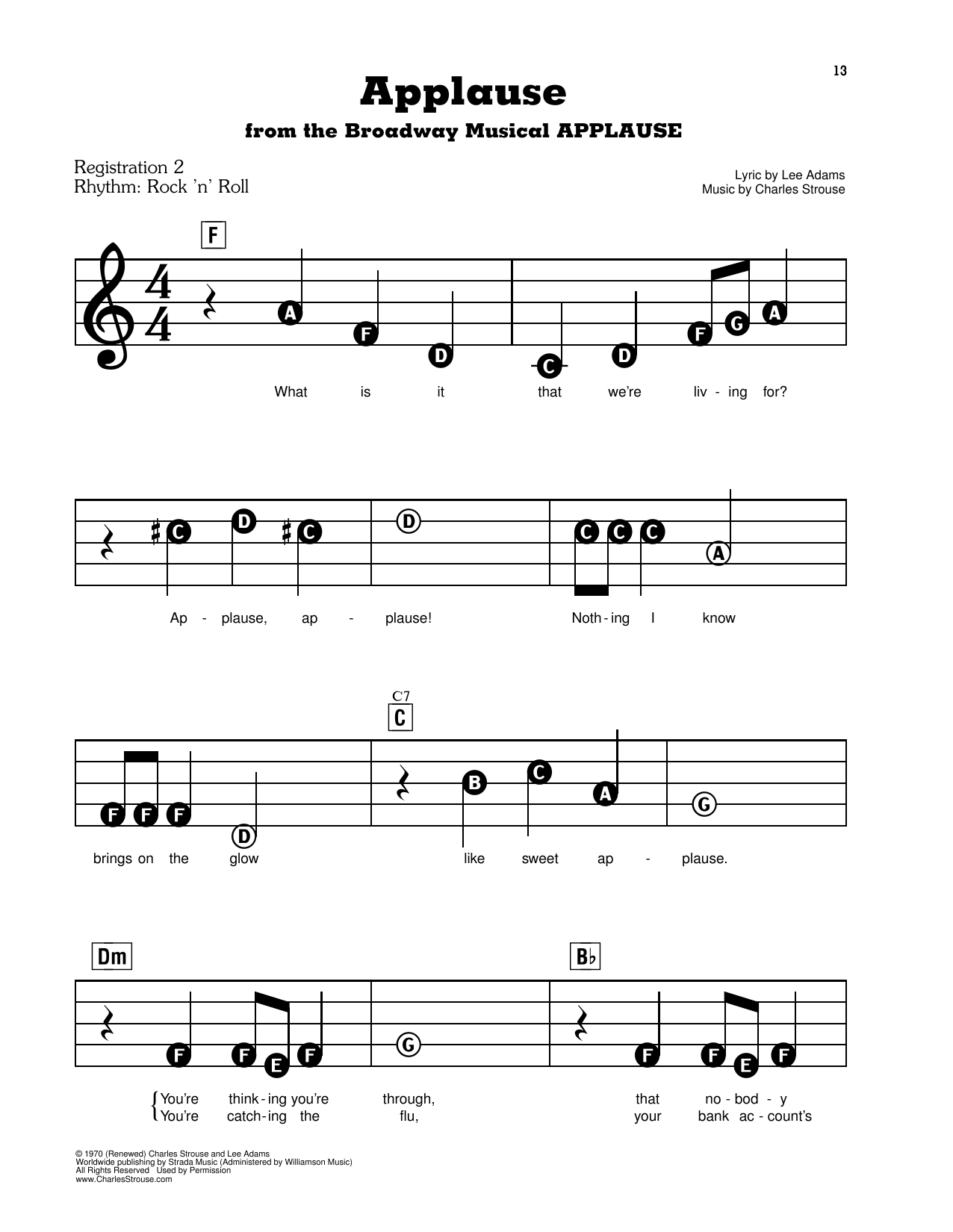 Applause by Lee Adams Sheet Music for E-Z Play Today at Sheet Music Direct