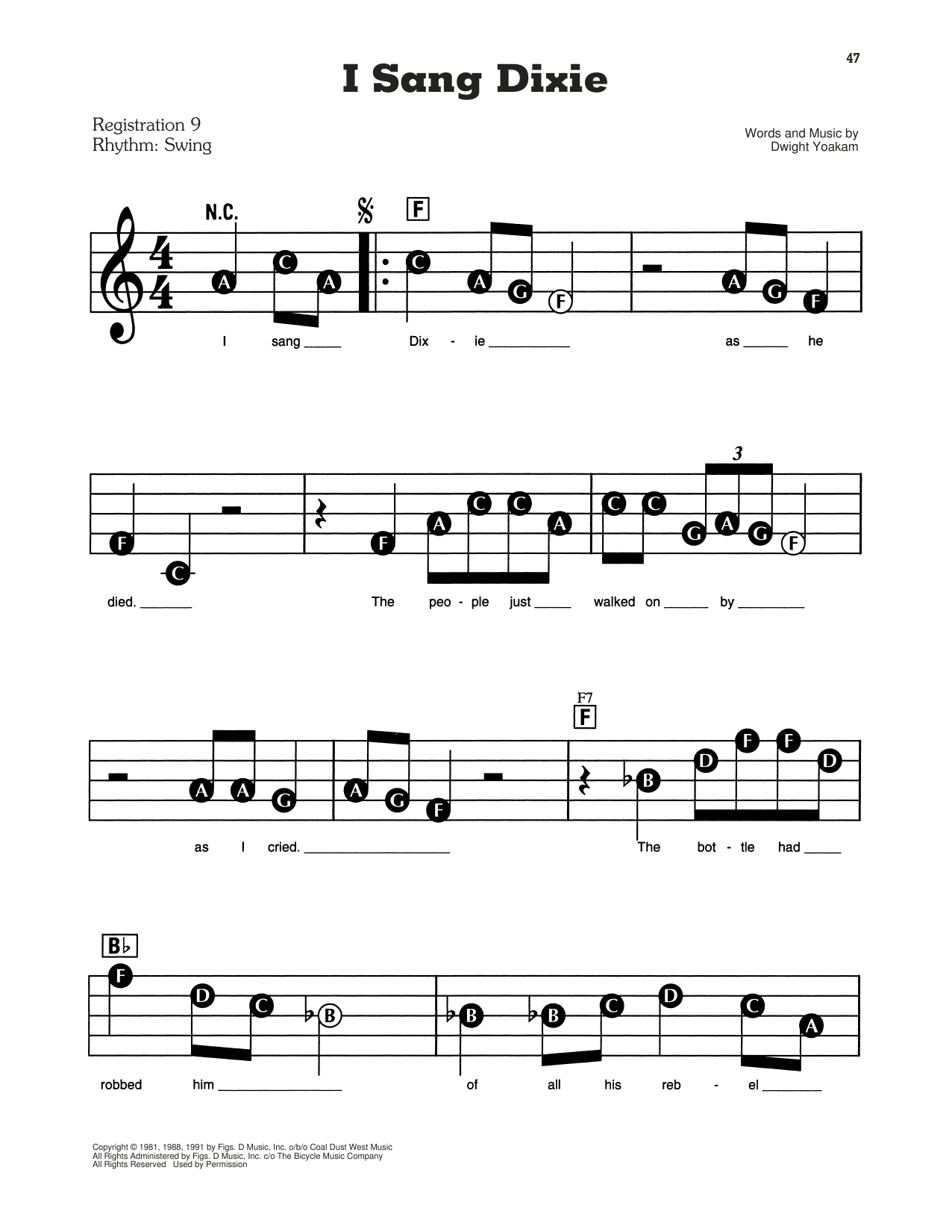 I Sang Dixie by Dwight Yoakam Sheet Music for E-Z Play Today at Sheet ...