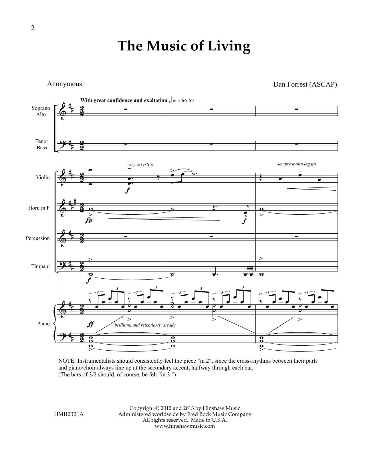 The Music of Living - Full Score by Dan Forrest Sheet Music for Choir ...