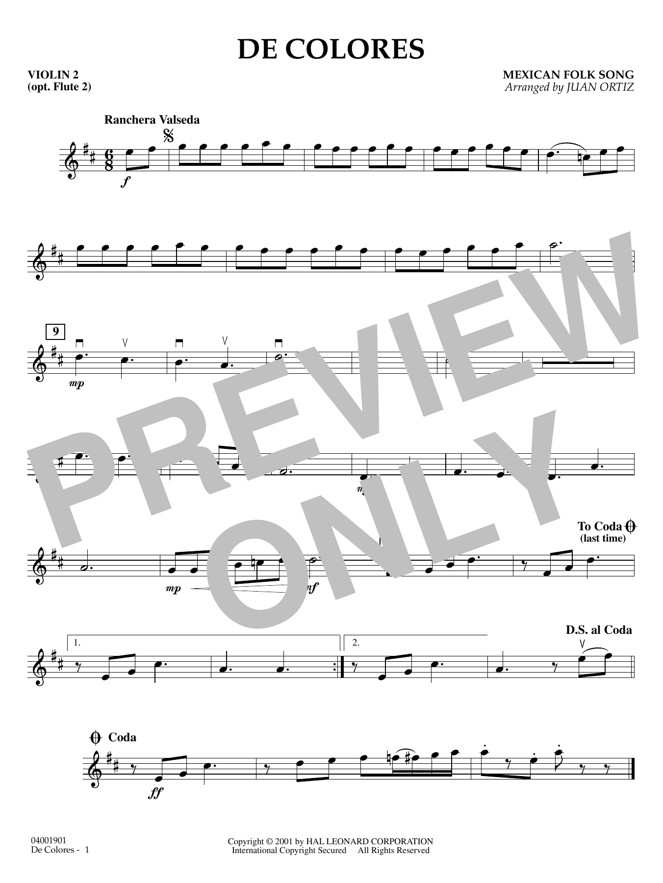 De Colores - Violin 2 by Juan Ortiz Sheet Music for Concert Band at ...