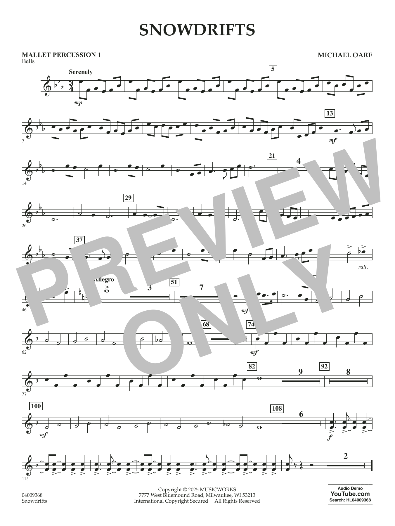 Snowdrifts - Mallet Percussion 1 by Michael Oare Sheet Music for ...